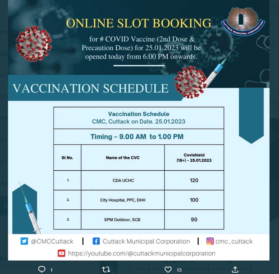 CMC Opens Online Slot Booking For COVID Vaccine In Cuttack | OdishaBytes