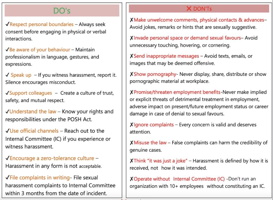 Display Dos & Don'ts Of POSH At Workplace & Education Institutions ...